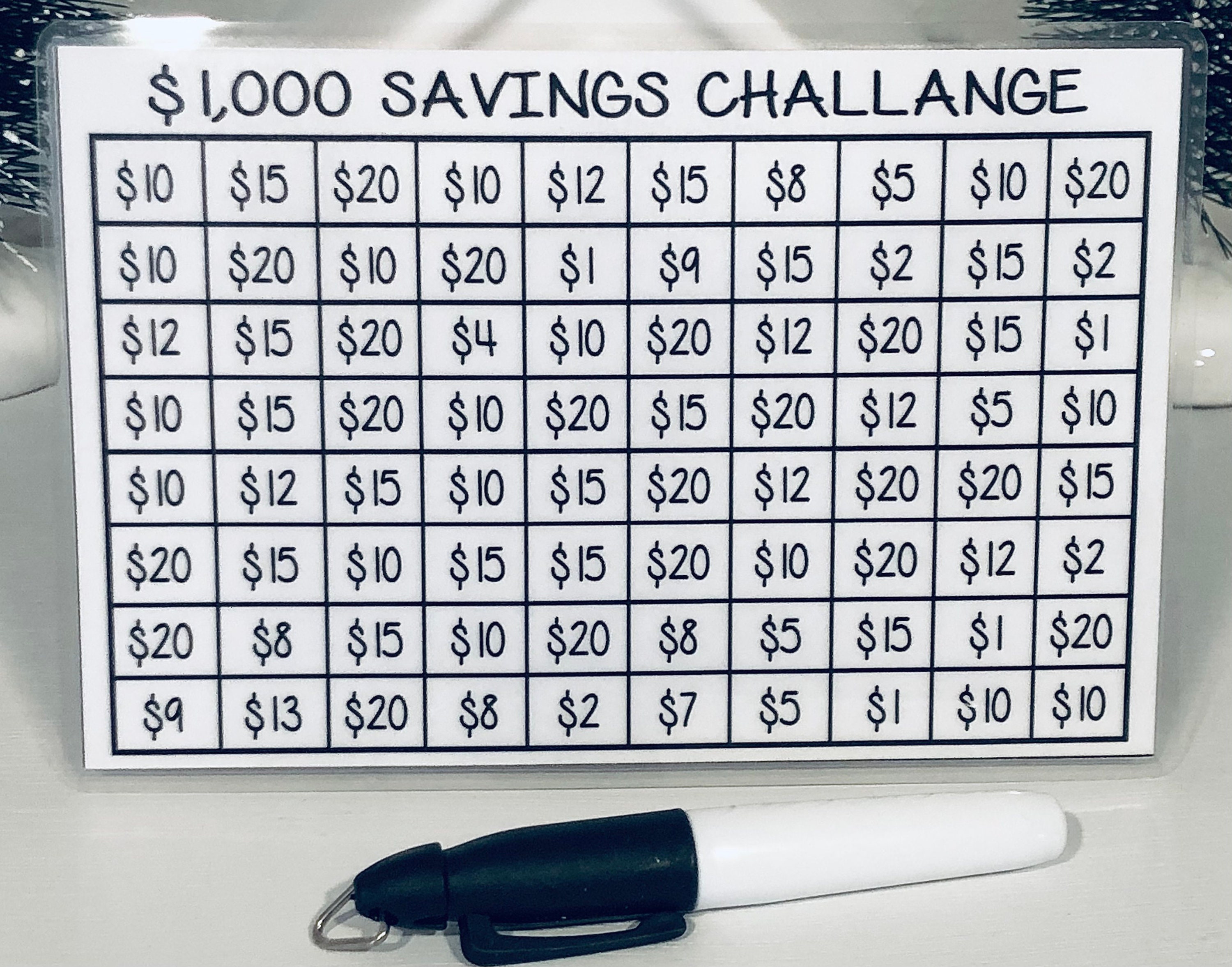 1,000 Dollar Savings Challenge Log Card - Etsy