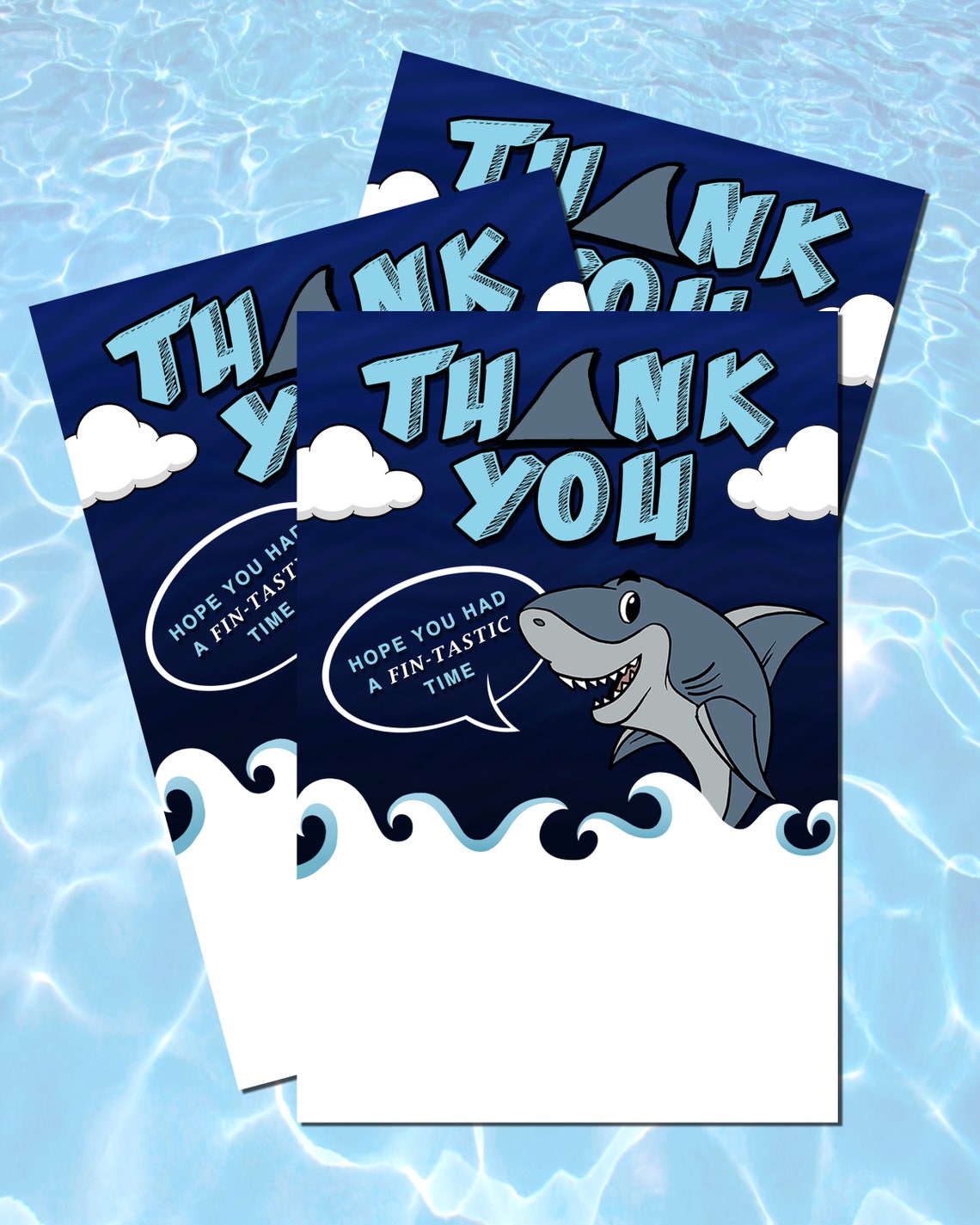 Shark Theme Birthday Party Digital Thank You Card - Etsy