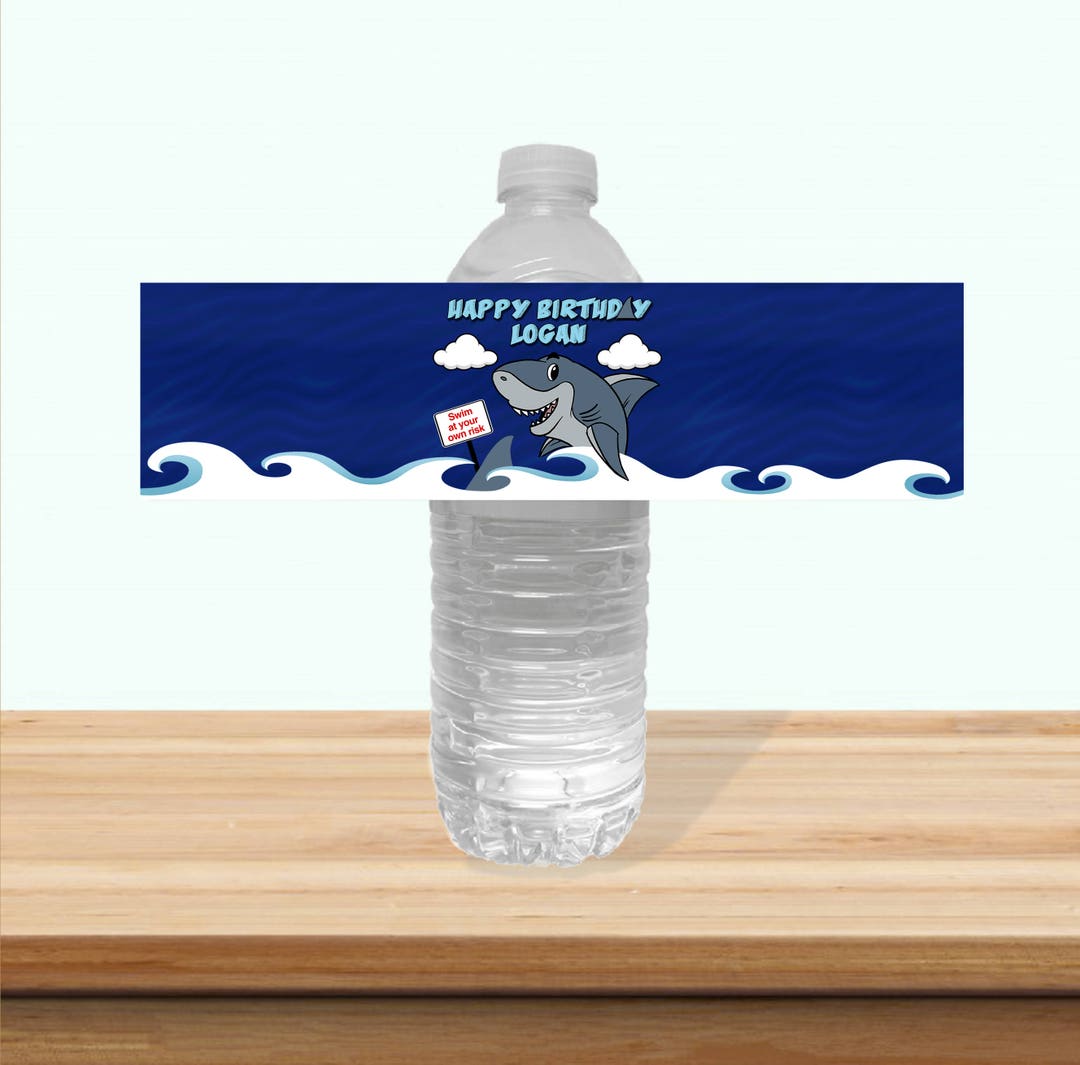 Shark Theme Birthday Party Digital Water Bottle Label - Etsy