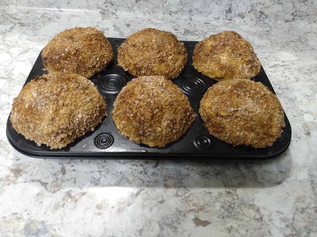 Fake Cinnamon Sugar Muffins in a Silver Pan or Look a Like Cast Iron ...