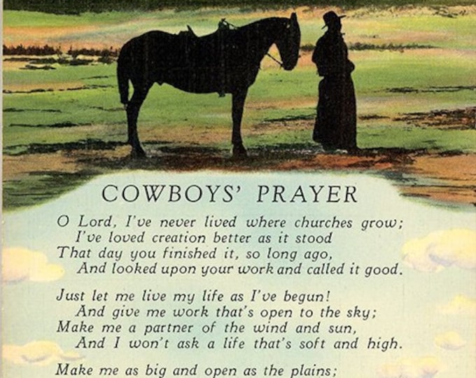 Cowboys' Prayer Cowboy & Horse Vintage Western Postcard unused - Etsy