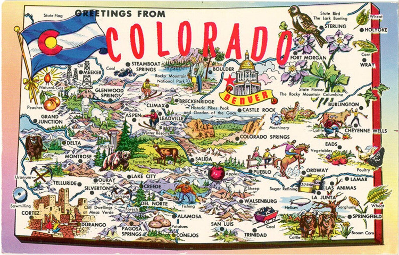 Colorado Centennial State Map Vintage Postcard unused - Etsy