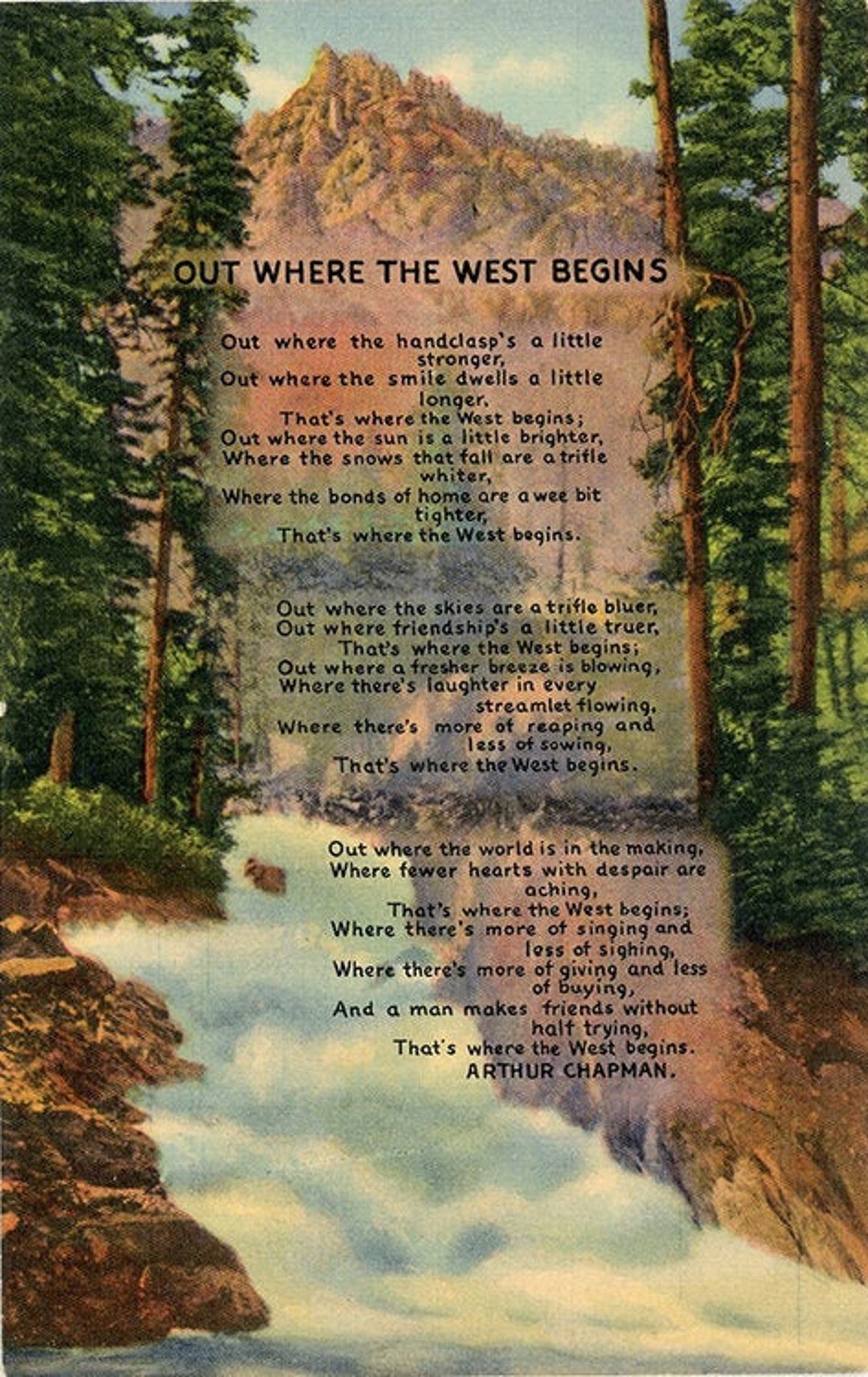 Out Where the West Begins Poem Arthur Chapman Vintage Western Postcard ...