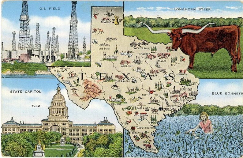 Texas State Map Multi View Vintage Postcard unused - Etsy