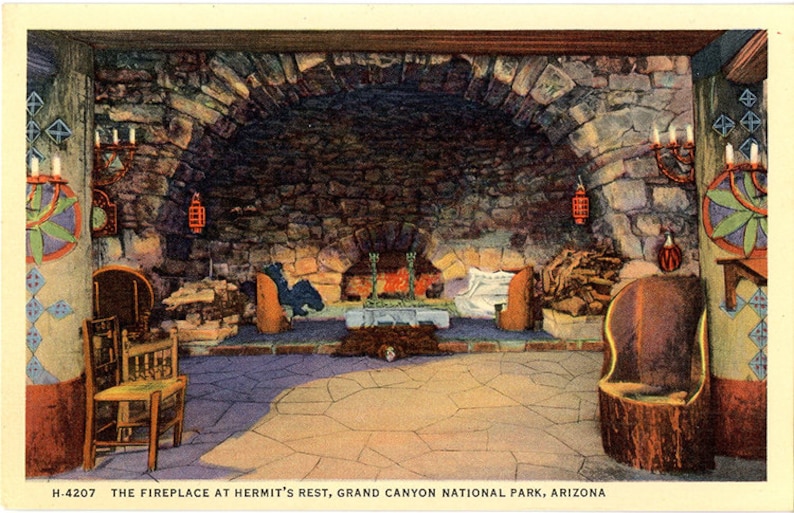 Grand Canyon National Park Hermit's Nest Fireplace Vintage Arizona ...