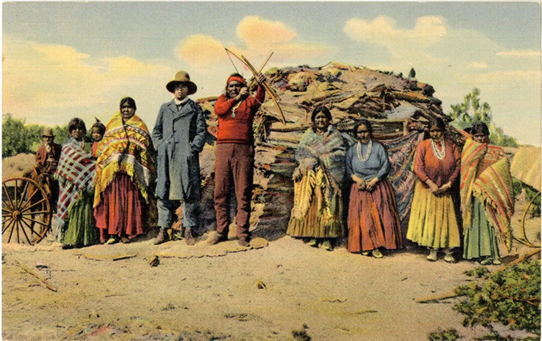 Navajo Indians by Hogans Native American Vintage Postcard unused - Etsy