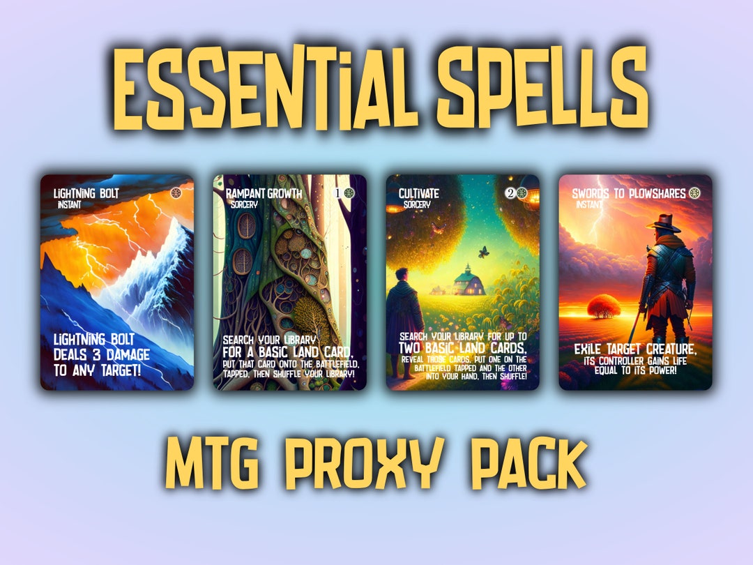 Essential Spells Pack, MTG Proxies, Lightning Bolt, Rampant Growth ...