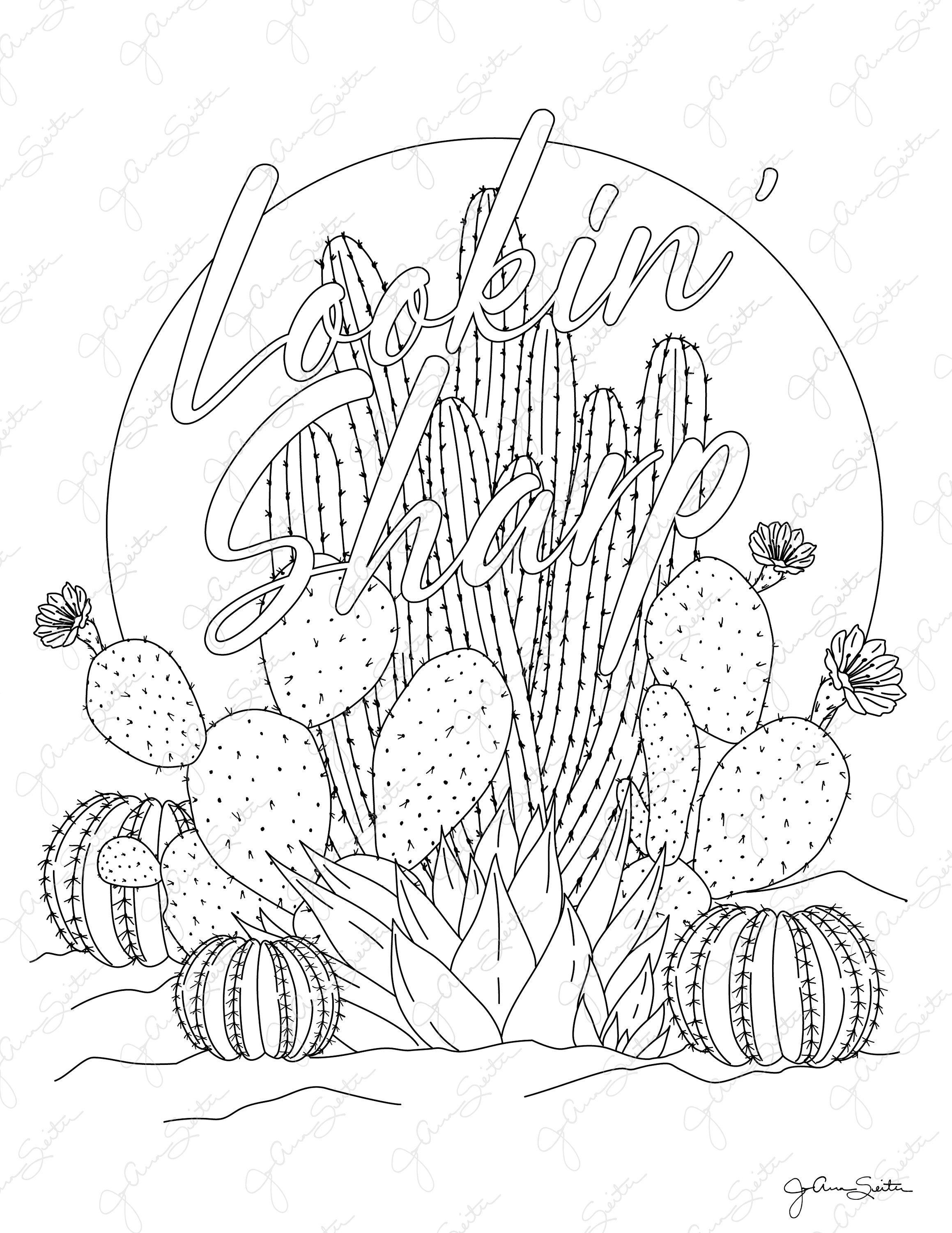 Printable Cactus Coloring Pages, Set of 3 Coloring Sheets for Grown Ups ...