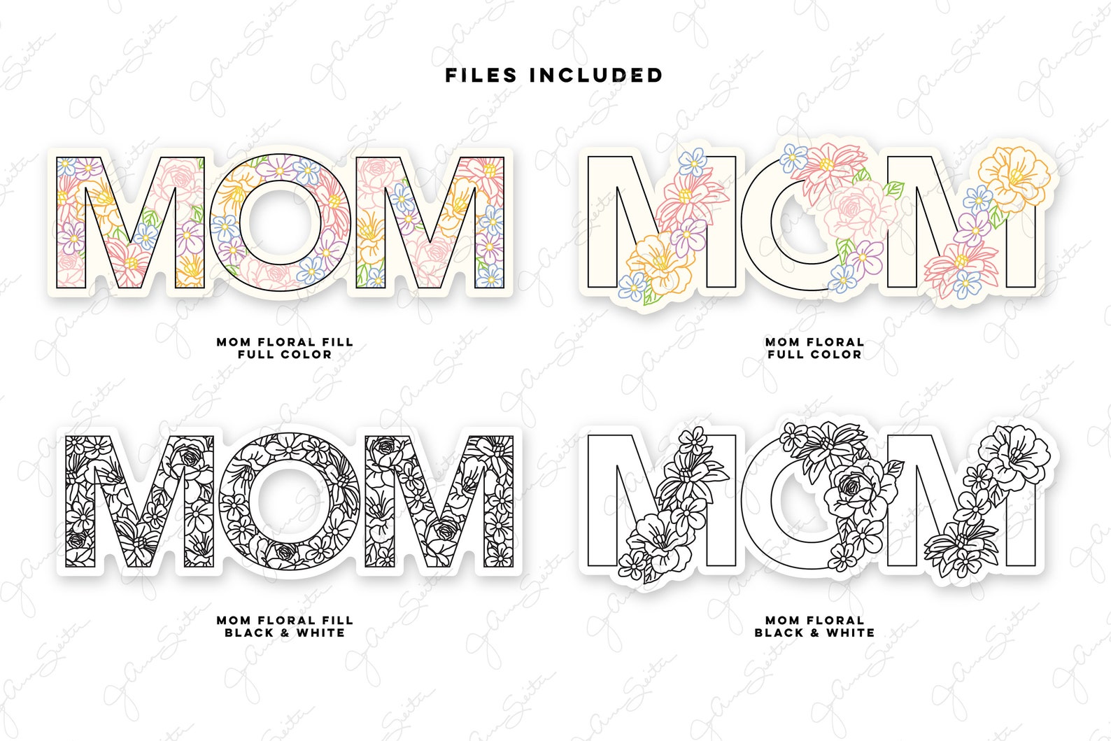 Mom Floral SVG Files, Single Line Draw File, Instant Digital Download ...