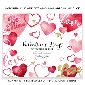 Valentine's Day Printable Paper Pack, Pink and Red Watercolor Heart ...