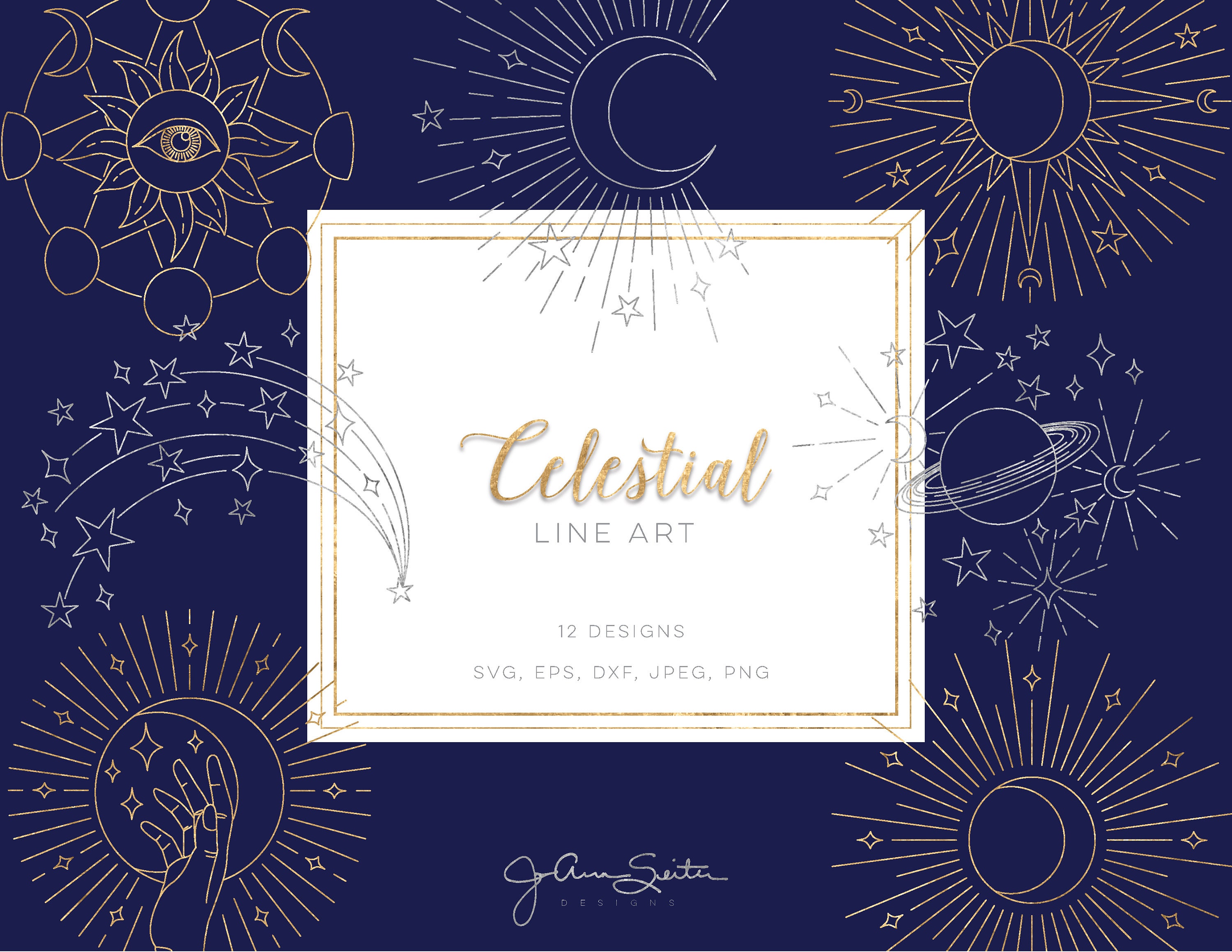 Celestial Single Line SVG Clip Art Files Instant Digital | Etsy