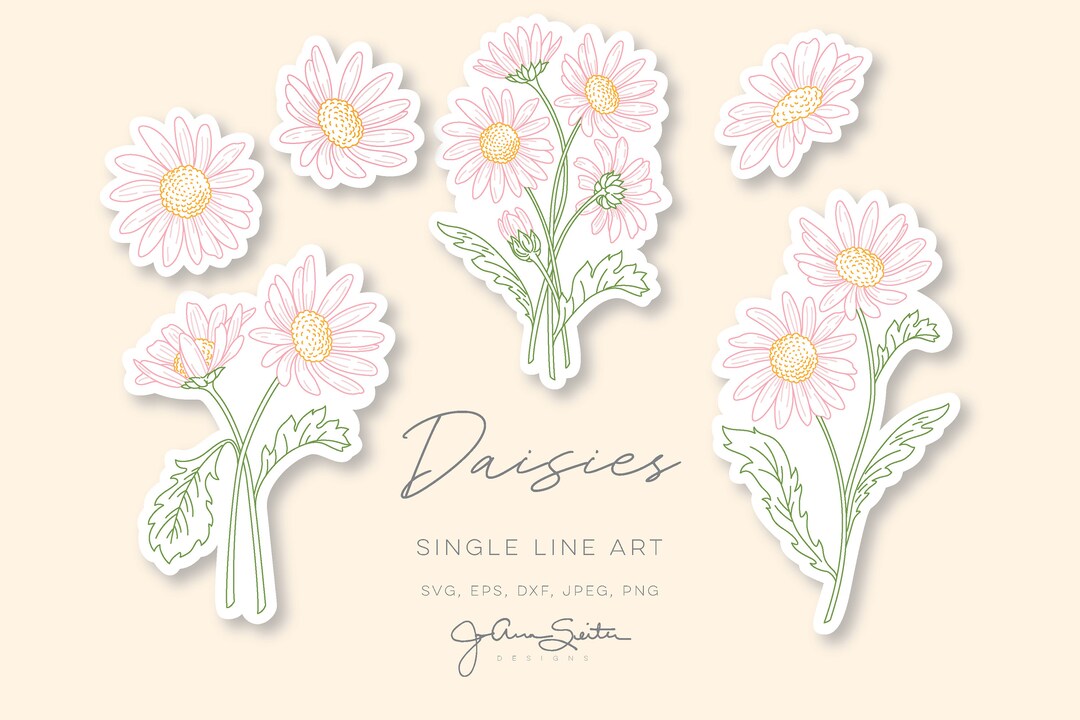 Daisy Flower Single Line SVG Files, Floral Clip Art Bundle - Etsy
