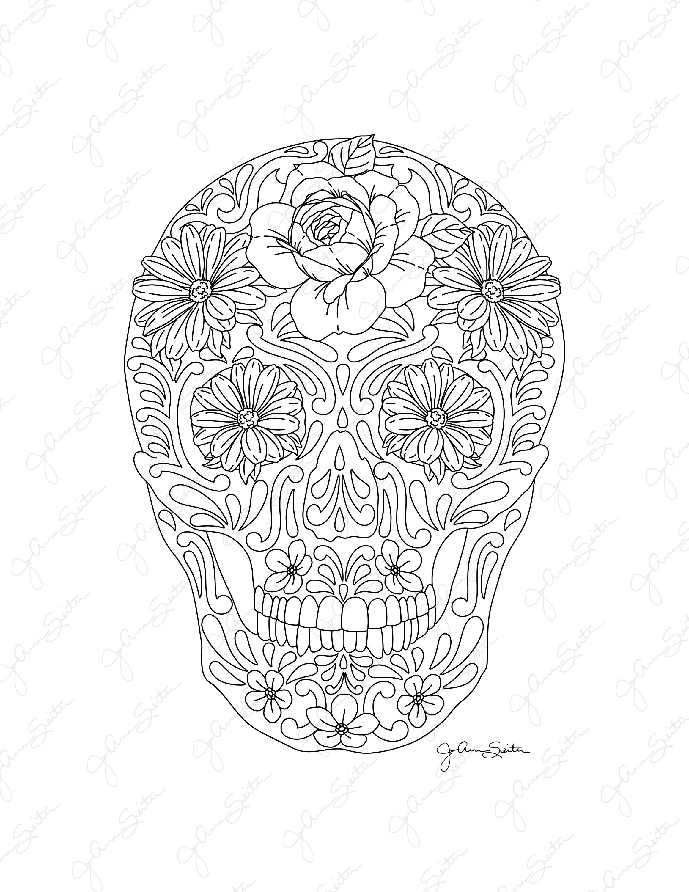 Floral Skull Coloring Pages, Set of 3 Printable Coloring Sheets ...