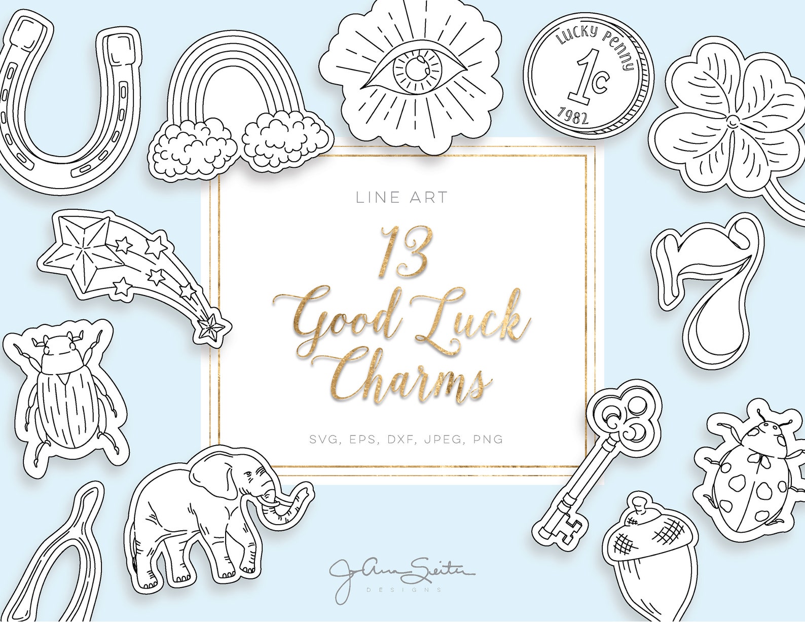 Single Line SVG Files of Good Luck Symbols Scrapbook Clip - Etsy