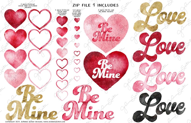 Valentine's Day Watercolor Clip Art Pink and Red - Etsy
