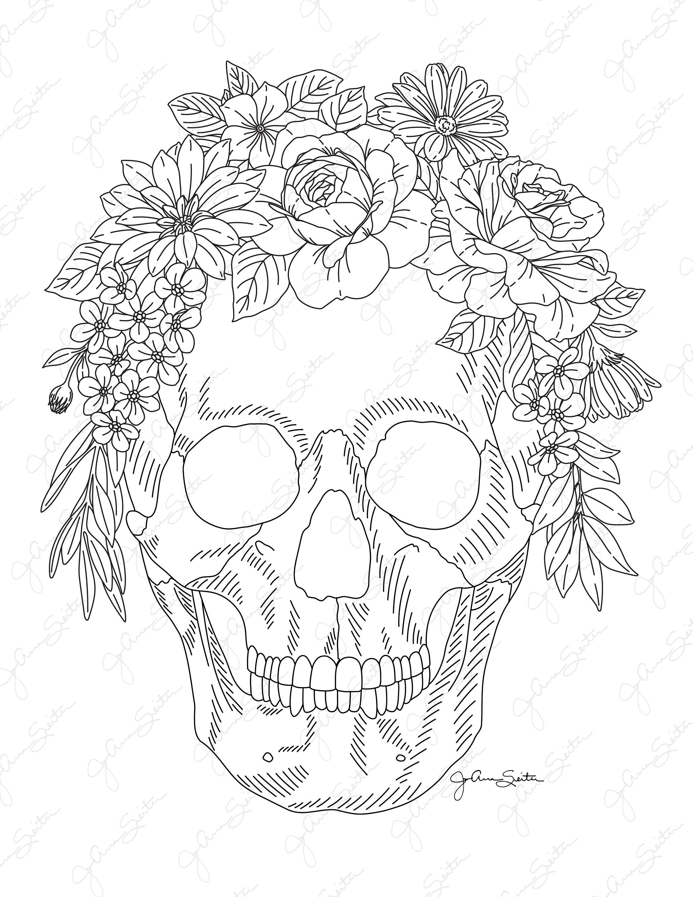 Floral Skull Coloring Pages, Set of 3 Printable Coloring Sheets ...