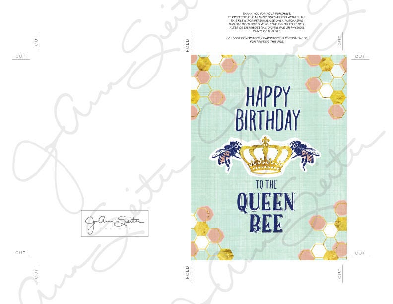 Birthday Card - Queen Bee - Instant Download - Digital File - Etsy
