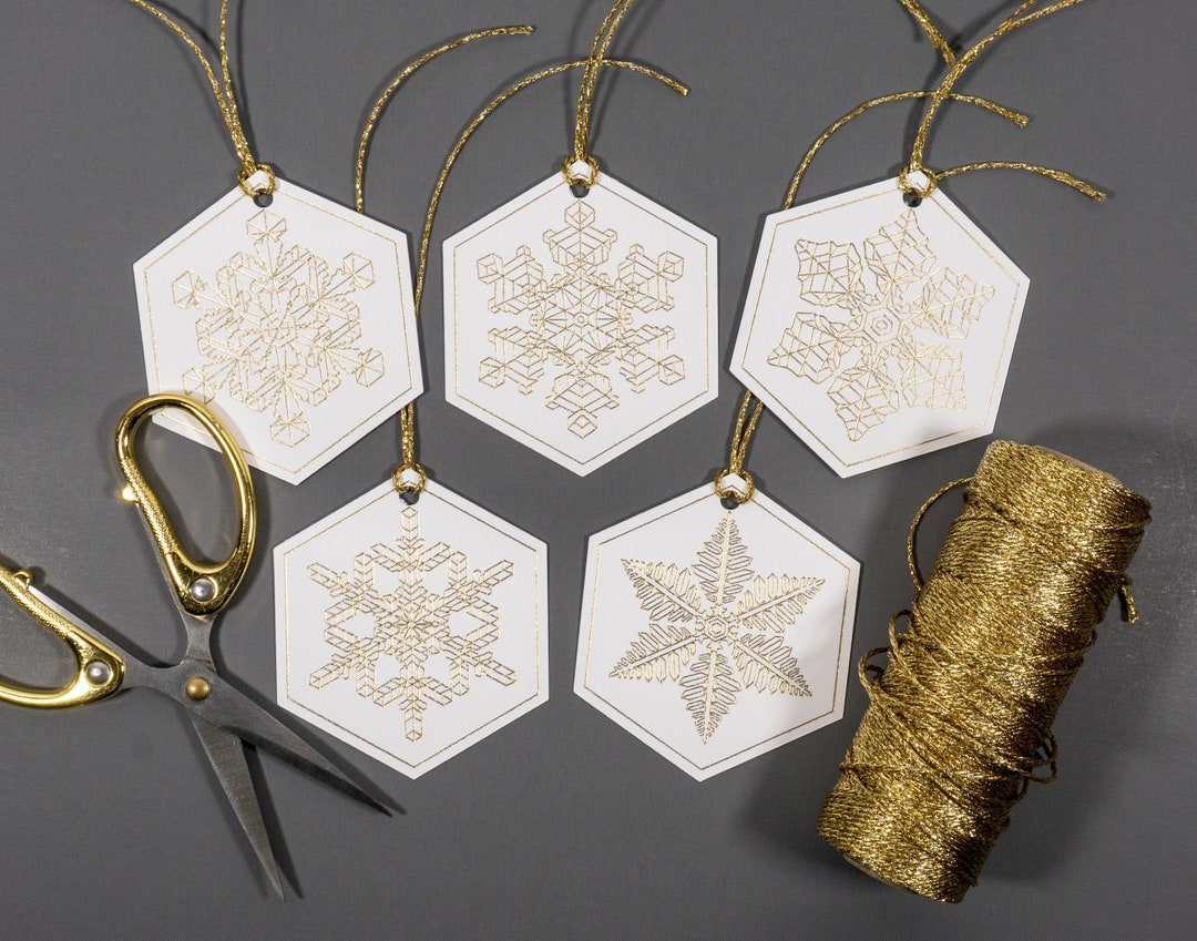 Snowflake Gift Tags With Real Metallic Foil, Gold or Silver, Set of 10 ...