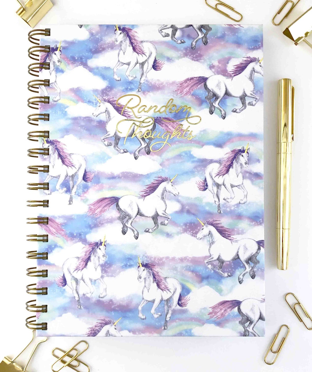 Personalized Unicorn Notebook With Rainbows, Hardcover, Spiral Bound - Etsy