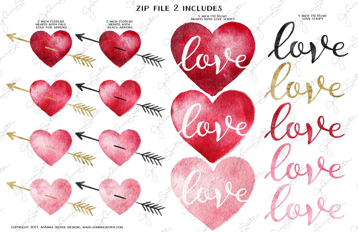 Valentine's Day Watercolor Clip Art Pink and Red - Etsy