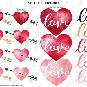 Valentine's Day Watercolor Clip Art, Pink and Red Watercolor Heart Clip ...