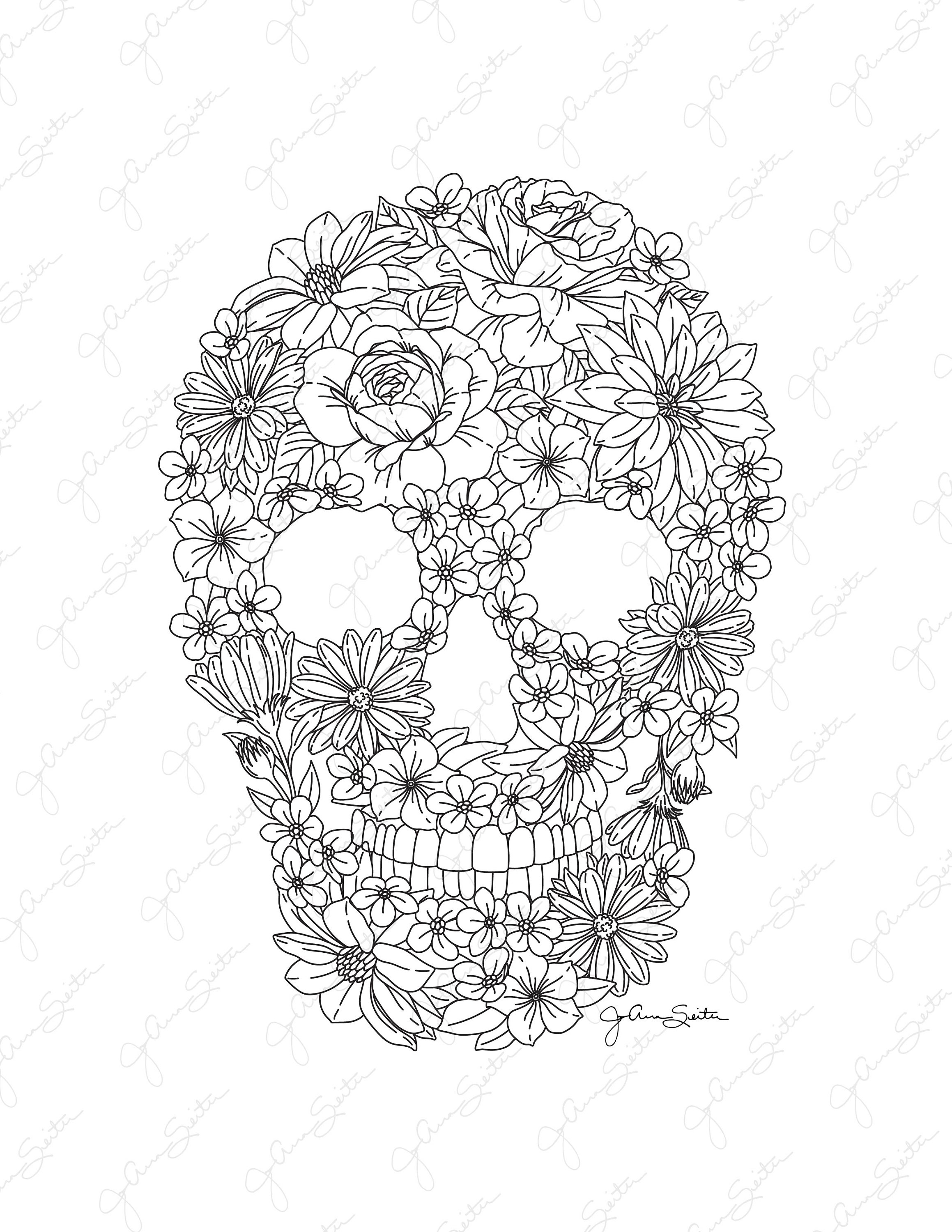 Floral Skull Coloring Pages, Set of 3 Printable Coloring Sheets ...