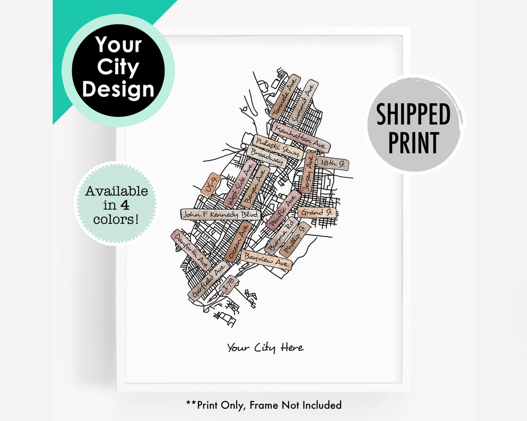 Custom Map of Your City, Hand Drawn Custom Map Print of the Streets of ...