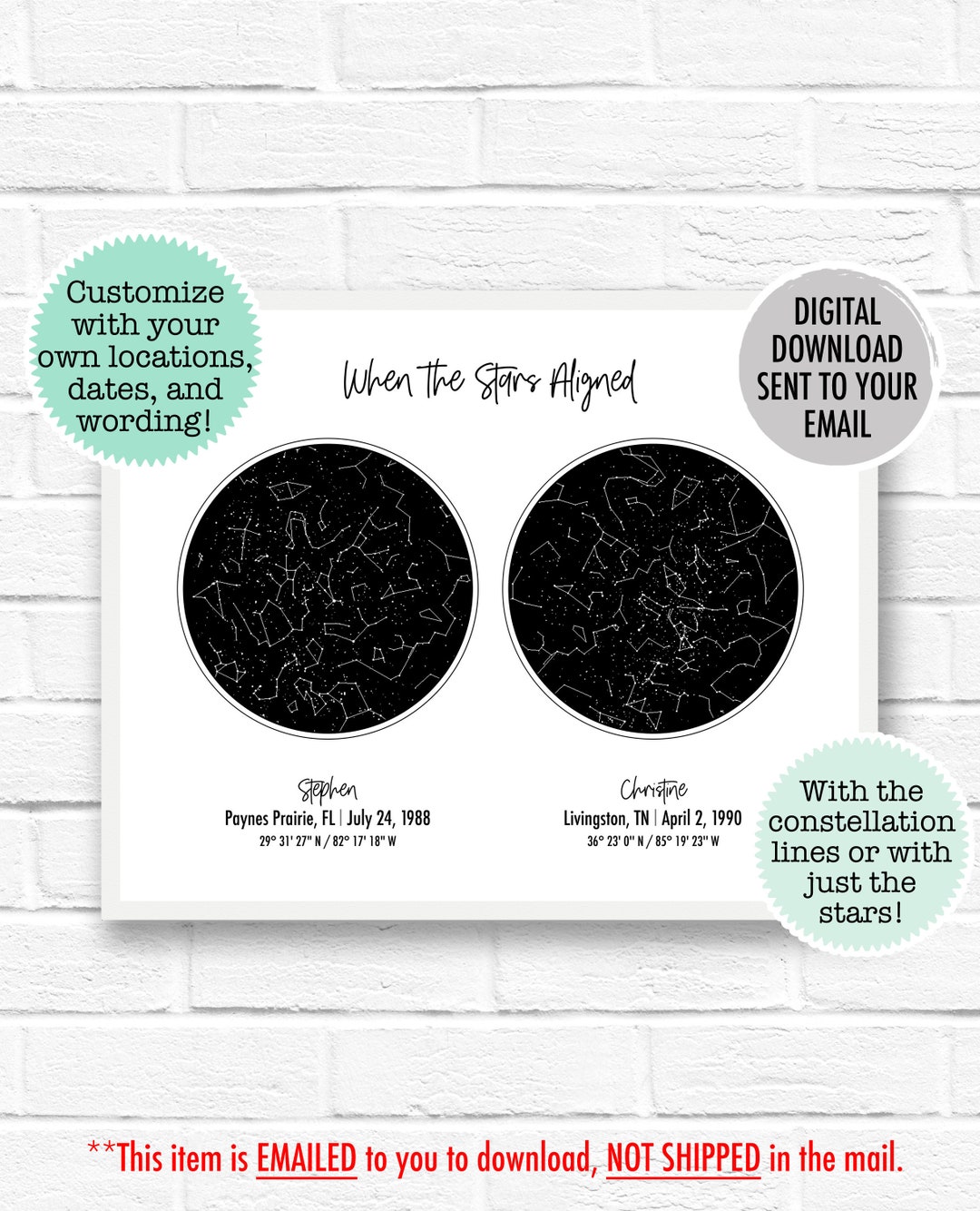 Double Star Map by Date Personalized Gift Custom Star Map - Etsy