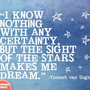 Star Print, Van Gogh Quote, Inspirational Quotes, Blue Wall Art Quotes ...