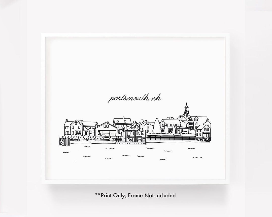 City Drawing Print of Portsmouth NH, Watercolor Cityscape Illustration ...