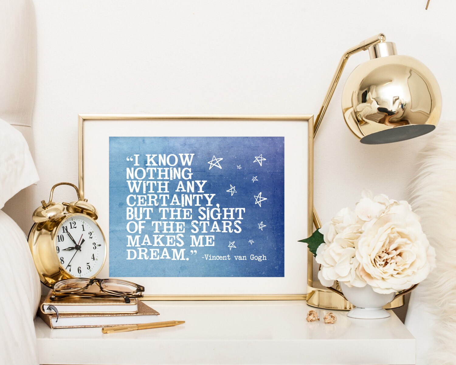 Star Print, Van Gogh Quote, Inspirational Quotes, Blue Wall Art Quotes ...