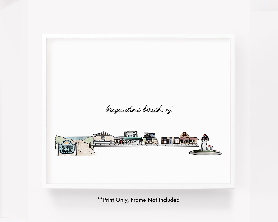 City Drawing of Brigantine Beach NJ, Watercolor Cityscape Illustration ...