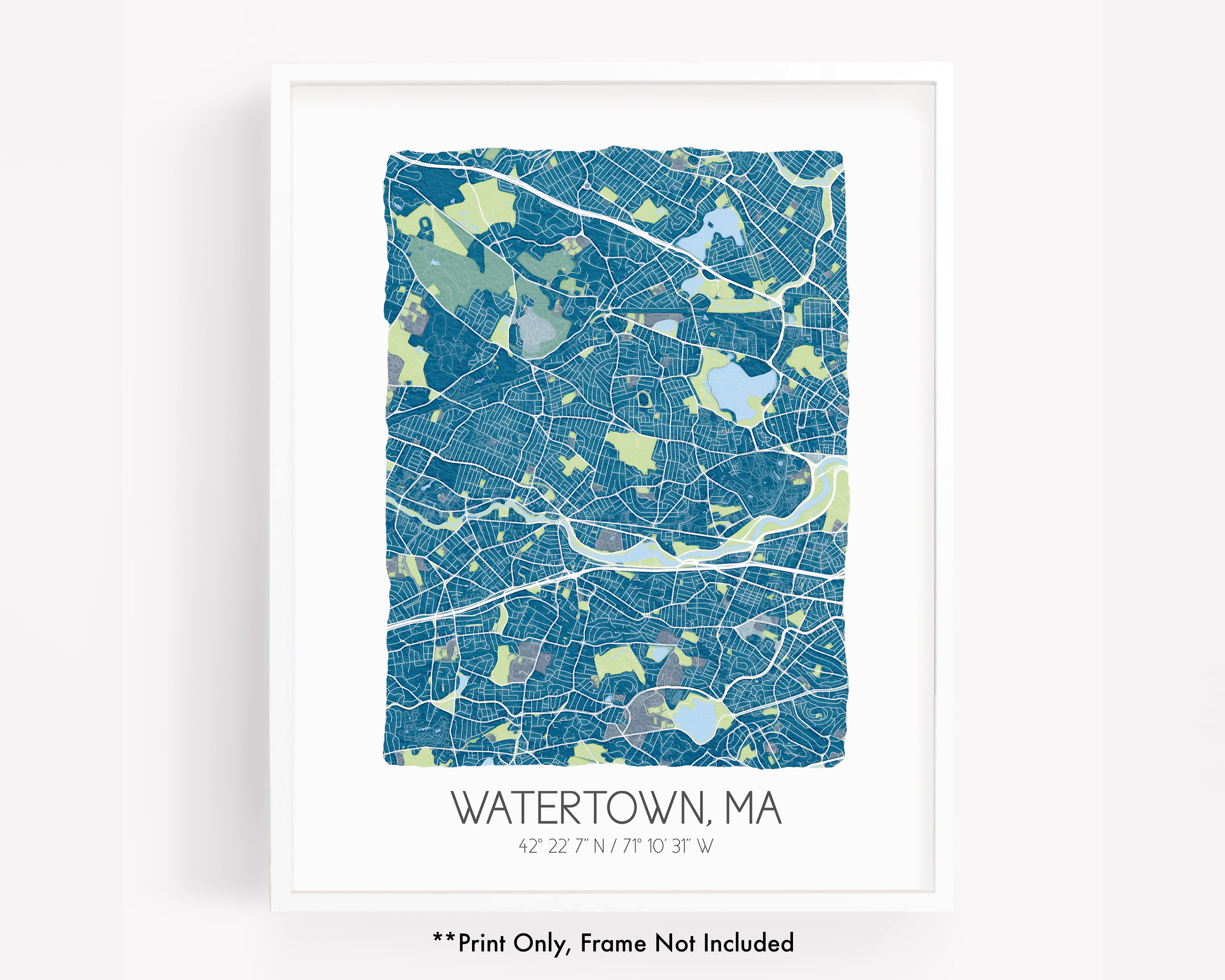 Watertown MA City Map Art Print, Hometown Map Poster, City Map ...