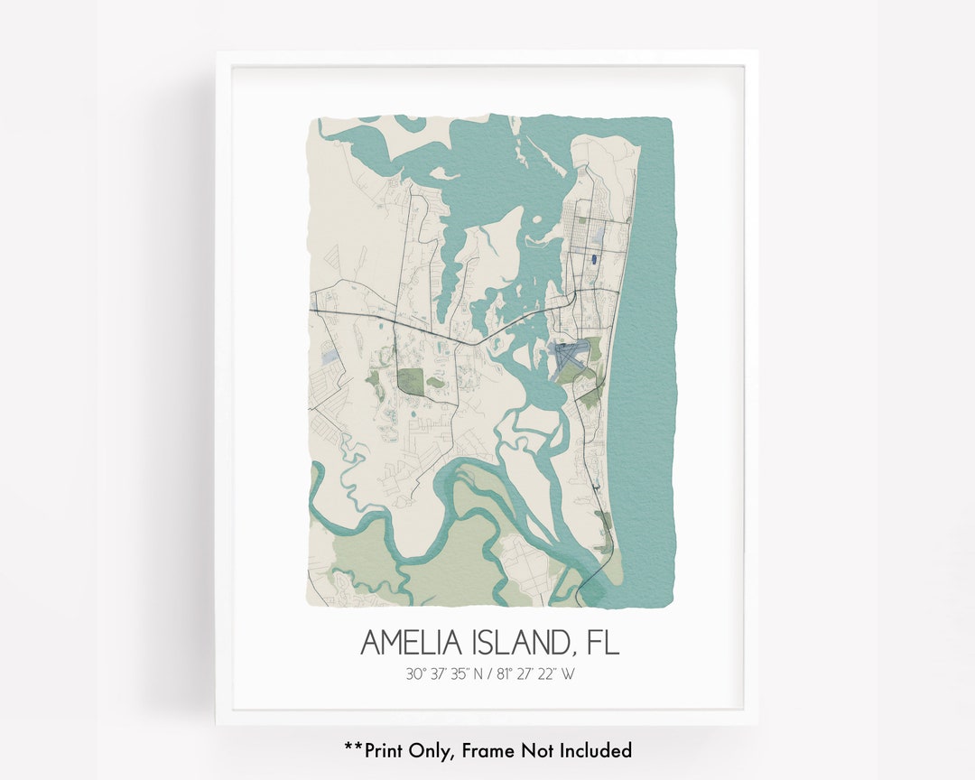 Amelia Island FL City Map Art Print, Hometown Map Poster, City Map ...