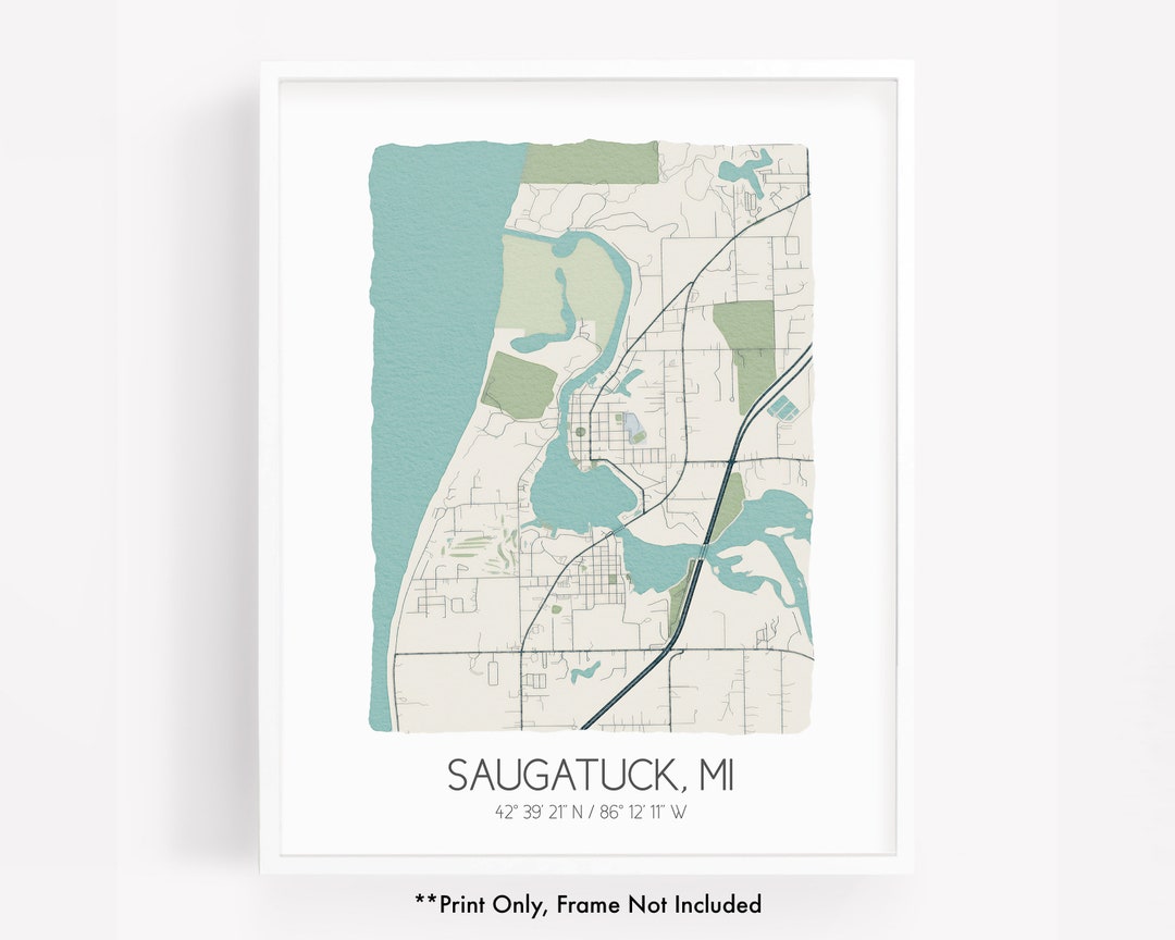 Saugatuck MI City Map Art Print, Hometown Map Poster, City Map Michigan ...