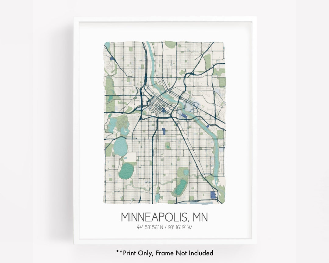 Minneapolis MN City Map Art Print, Hometown Map Poster, City Map ...
