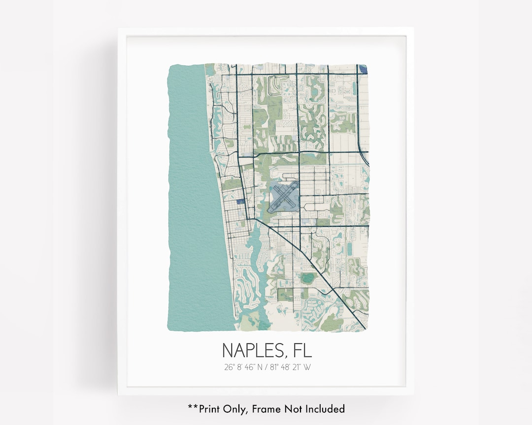 Naples FL City Map Art Print, Hometown Map Poster, City Map Florida ...
