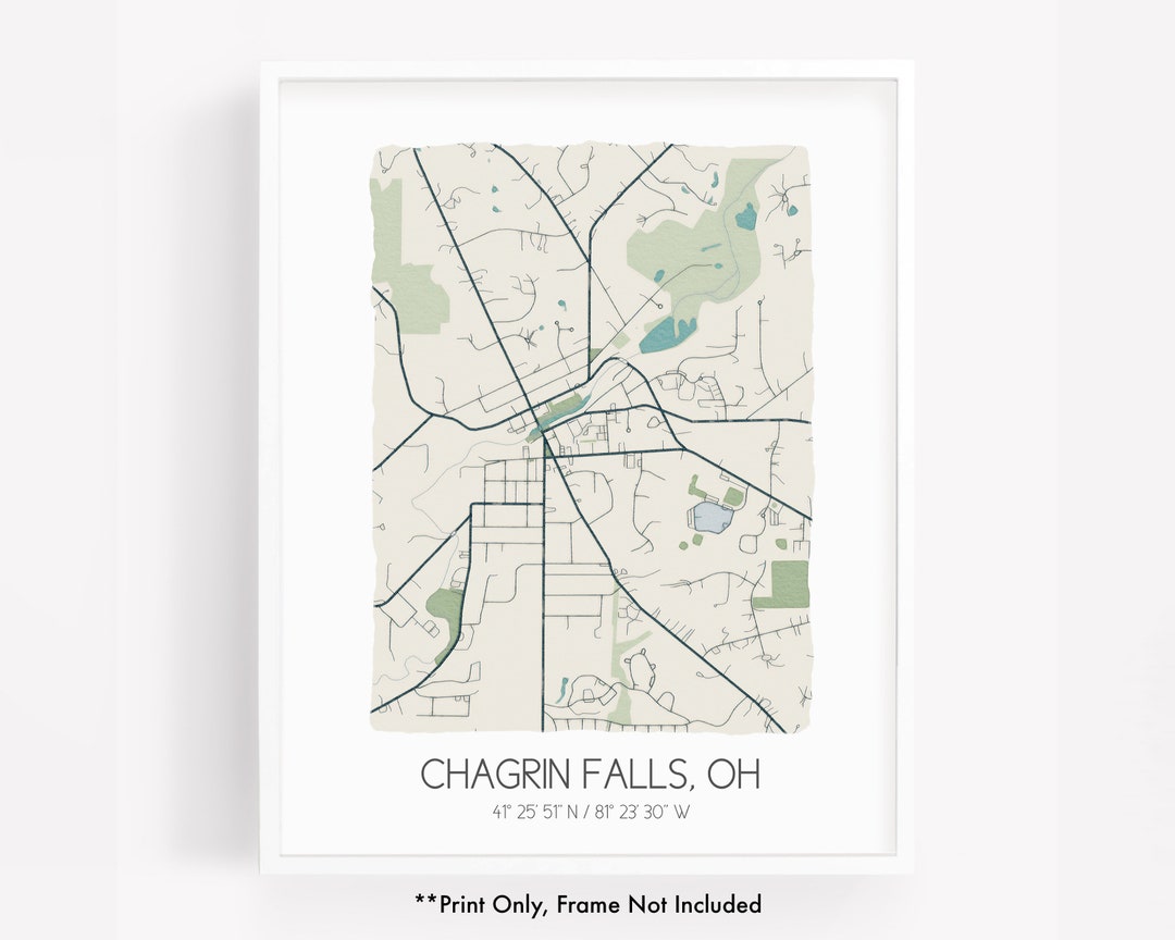 Chagrin Falls OH City Map Art Print, Hometown Map Poster, City Map Ohio ...