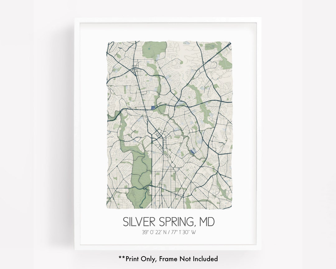 Silver Spring MD City Map Art Print, Hometown Map Poster, City Map ...