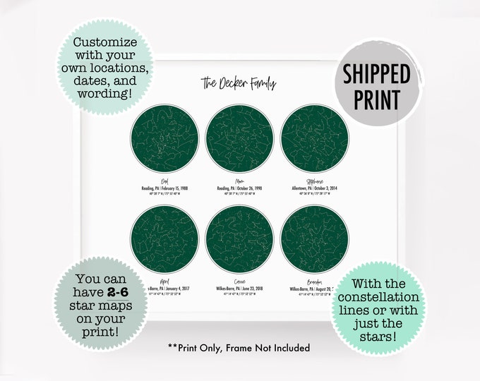Family Star Map Download, Custom Birth Star Map Printable, Personalized ...