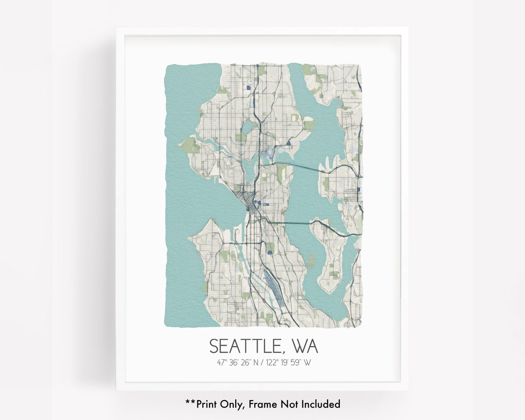 Seattle WA City Map Art Print, Hometown Map Poster, City Map Washington ...