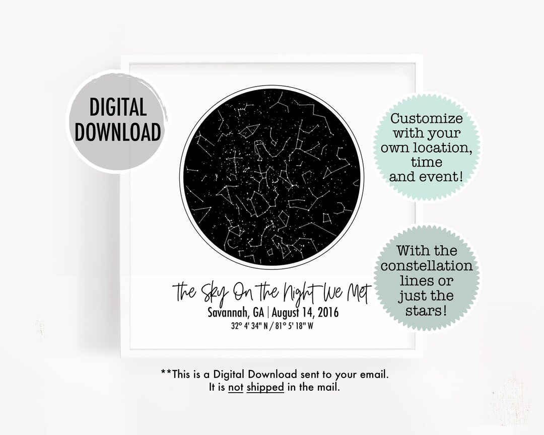 Custom Star Map Digital Download, Night Sky Print, Anniversary Gifts ...