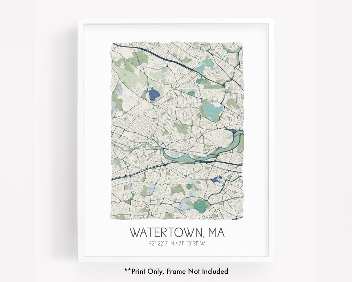 Watertown MA City Map Art Print, Hometown Map Poster, City Map ...