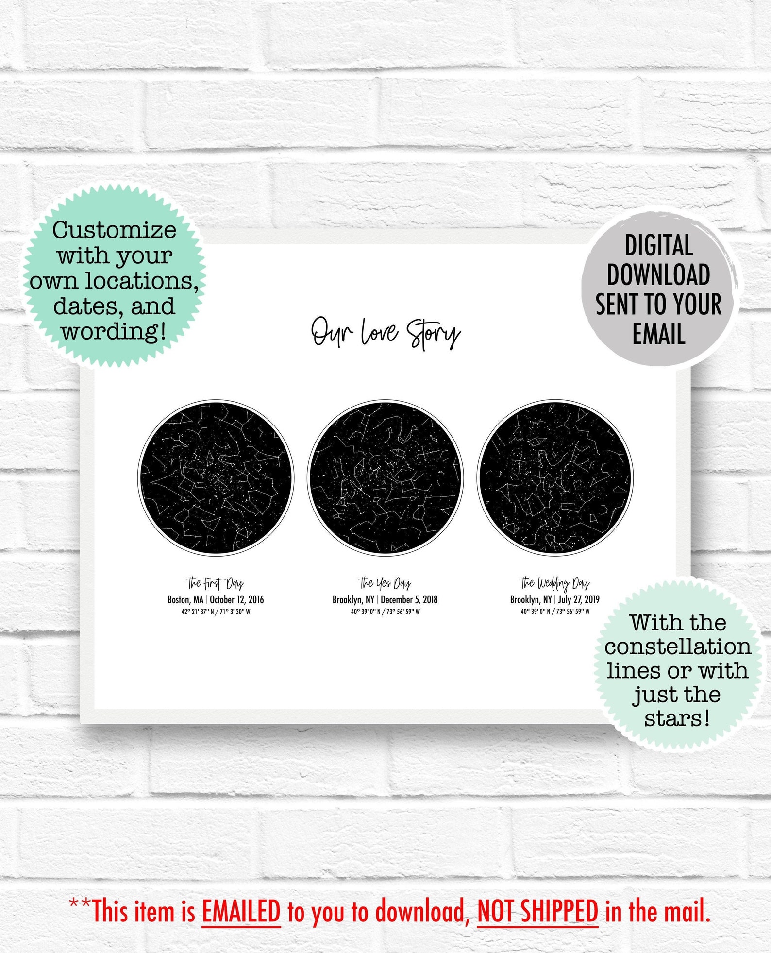 Triple Star Map Anniversary Download 3 Star Chart - Etsy