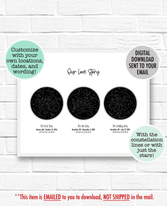 Triple Star Map Anniversary Download 3 Star Chart - Etsy