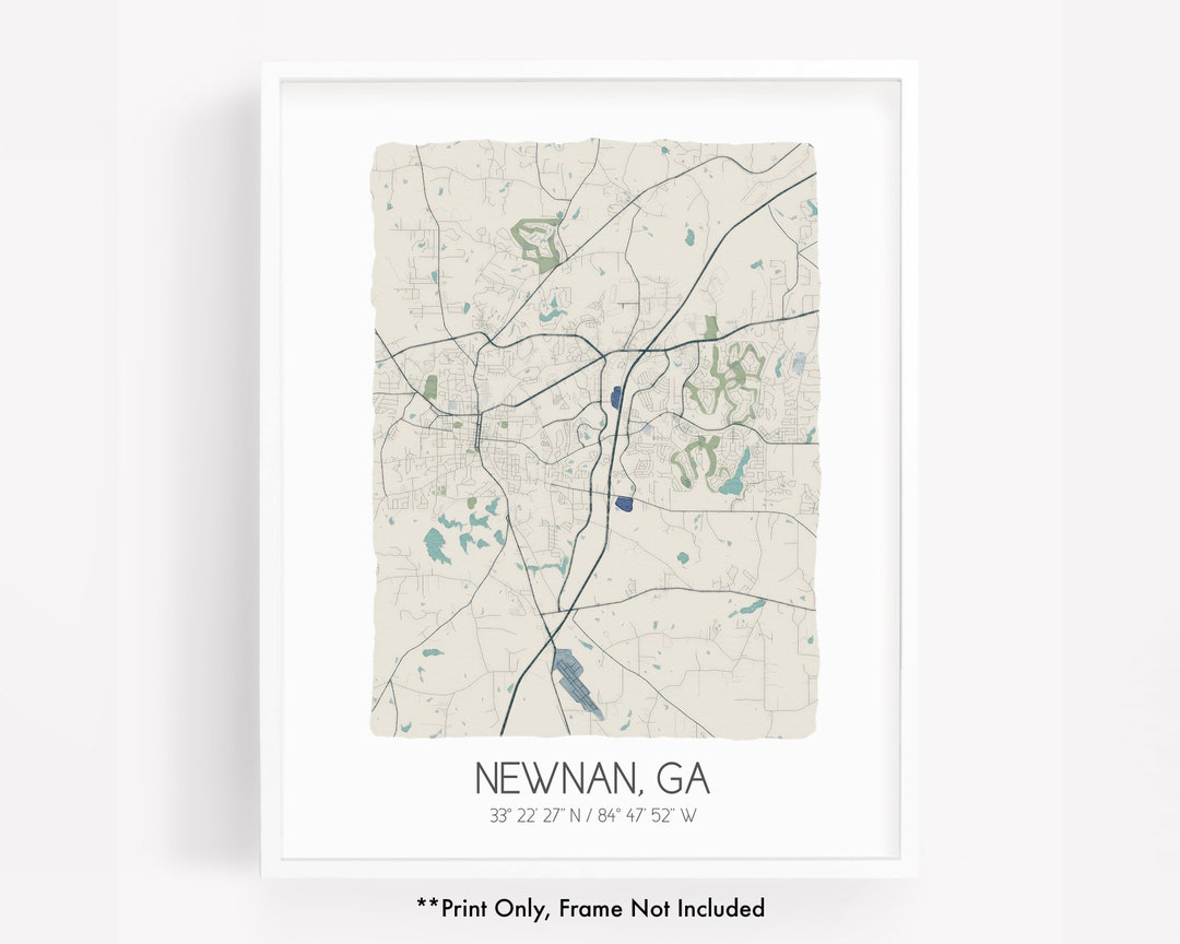Newnan GA City Map Art Print, Hometown Map Poster, City Map Georgia ...