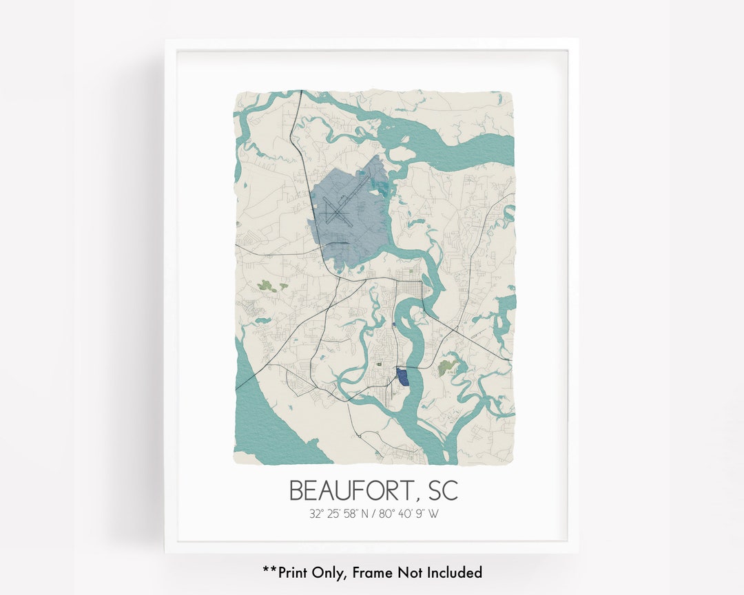 Beaufort SC City Map Art Print, Hometown Map Poster, City Map South ...