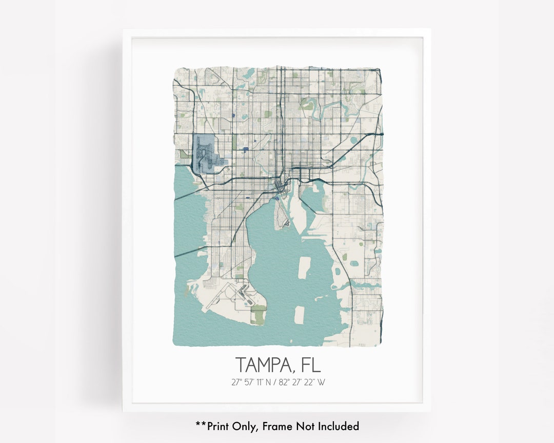 Tampa FL City Map Art Print, Hometown Map Poster, City Map Florida, Map ...
