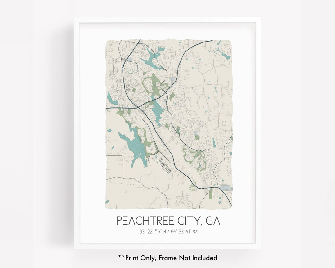 Peachtree City GA City Map Art Print, Hometown Map Poster, City Map ...