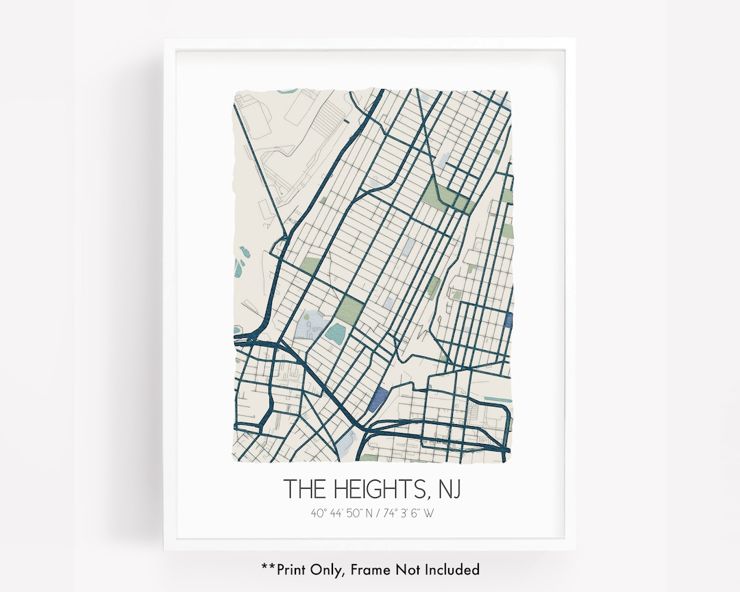 The Heights NJ City Map Art Print, Hometown Map Poster, City Map New ...